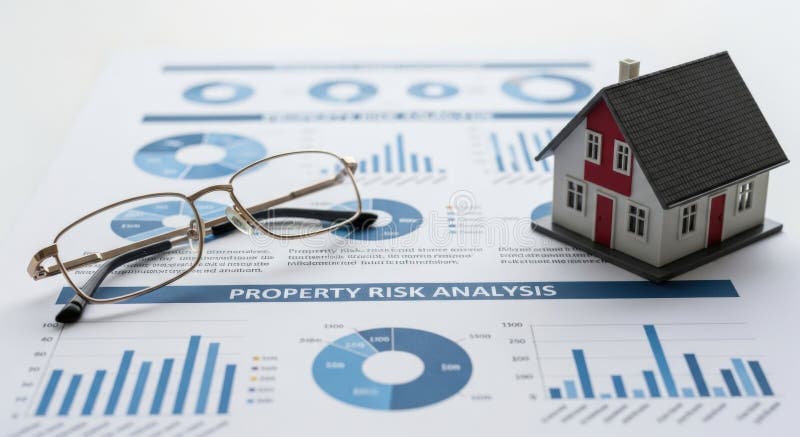 Property Risk Analysis with Miniature House Model Stock Illustration ...
