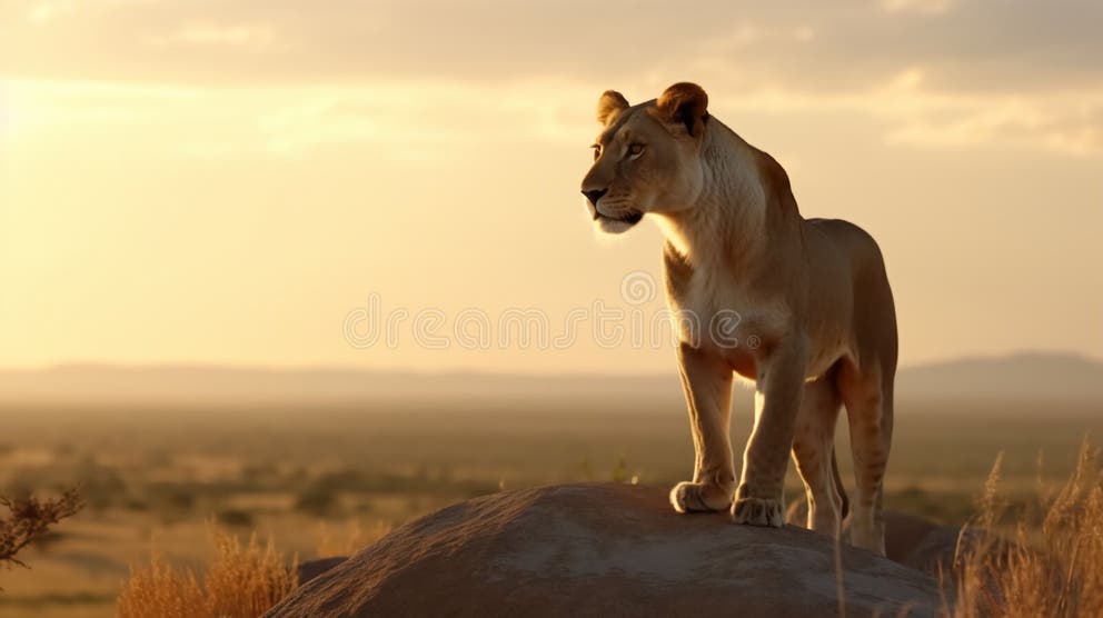 A Puma Sitting in a Savanna Stock Illustration - Illustration of ...