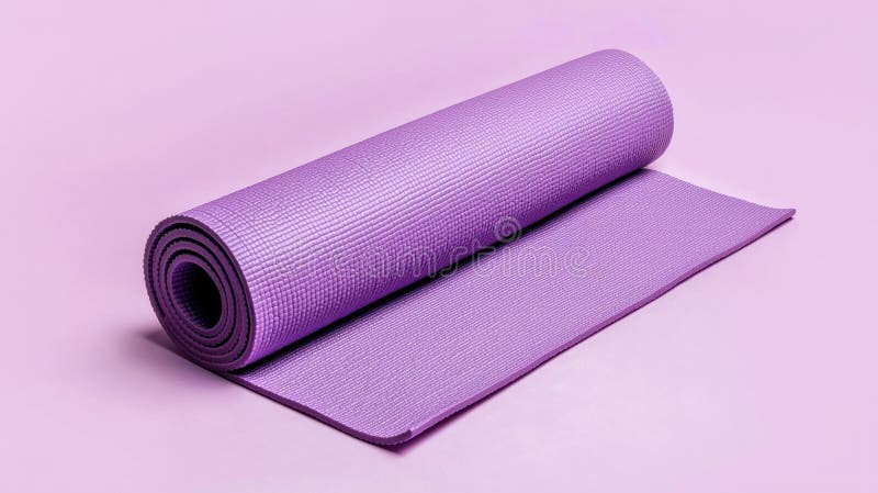 A Purple Yoga Mat Rolled Up and Placed on a Pink Background. Stock ...