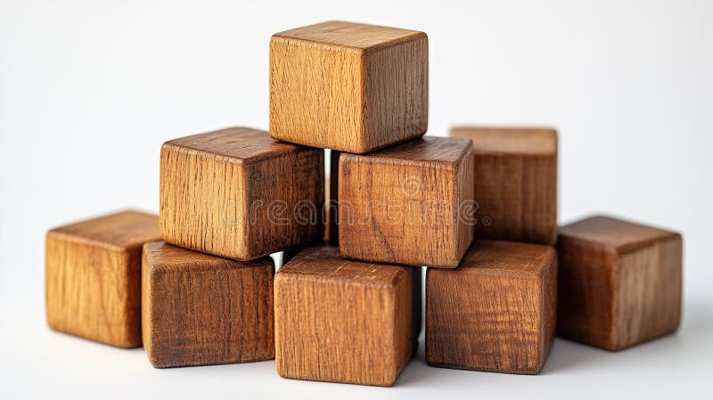 A Pyramid of Wooden Cubes Stacked on Top of Each Other on White Surface ...