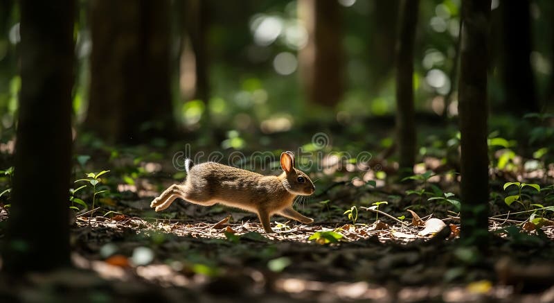 Rabbit Running through Forest Floor Sunlight Stock Illustration ...