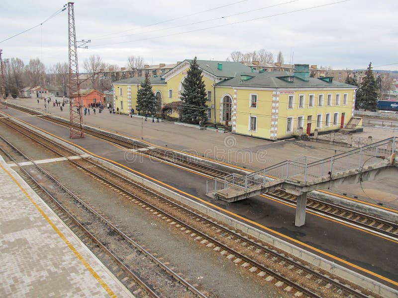 Image Shows a Railway Station Scene with an Angled Railroad Track ...