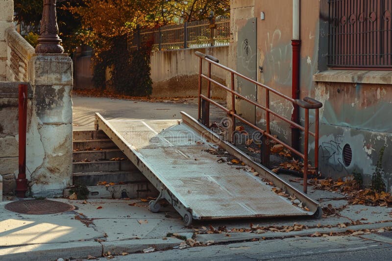 Image Shows a Ramp on the Side of a Street Next To a Building, Useful ...