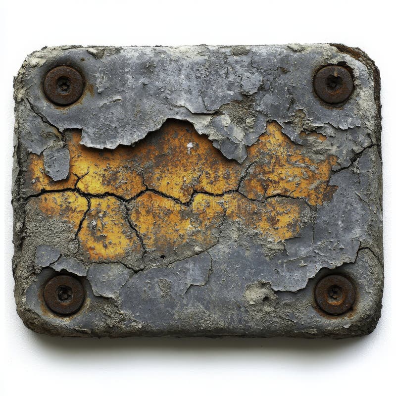 Rusty Rectangular Metal Plate with Peeling Paint, Isolated on White ...