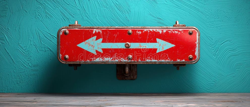A Red and Blue Sign with Arrows Pointing in Opposite Directions. Stock ...