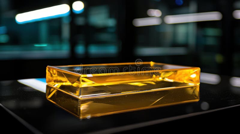 A Golden Rectangular Prism Sits on a Black Surface, Reflecting the ...