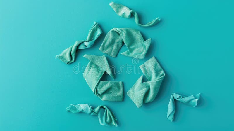 The Image Shows a Recycle Symbol Made of Blue Fabric Scraps on a Blue ...