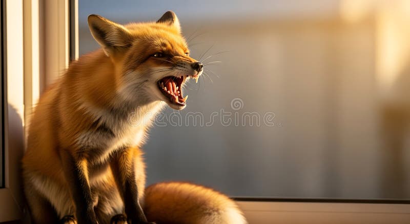Angry Fox Showing Its Teeth Near the Window Stock Illustration ...