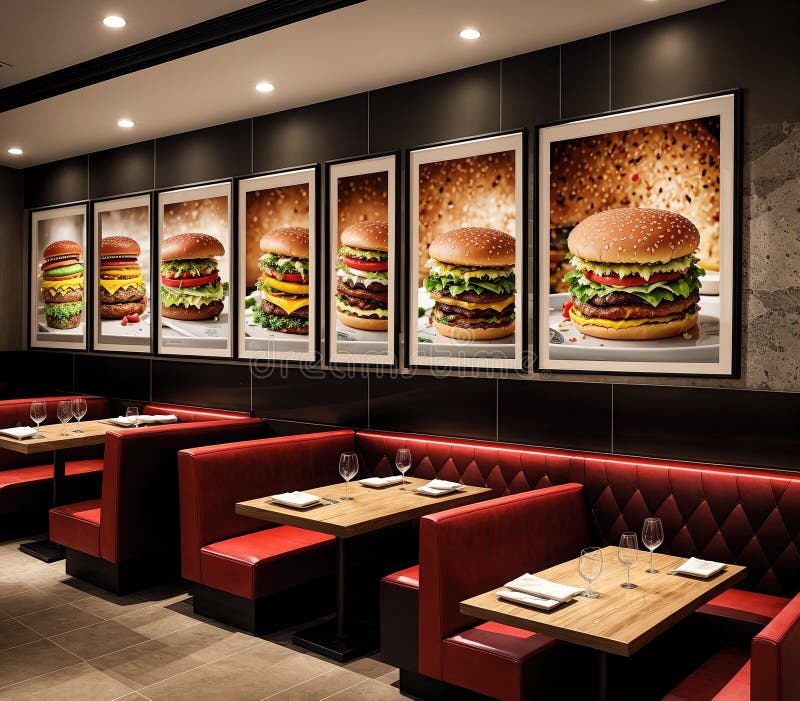 A Restaurant with Several Tables and Chairs, Each with a Red and White ...