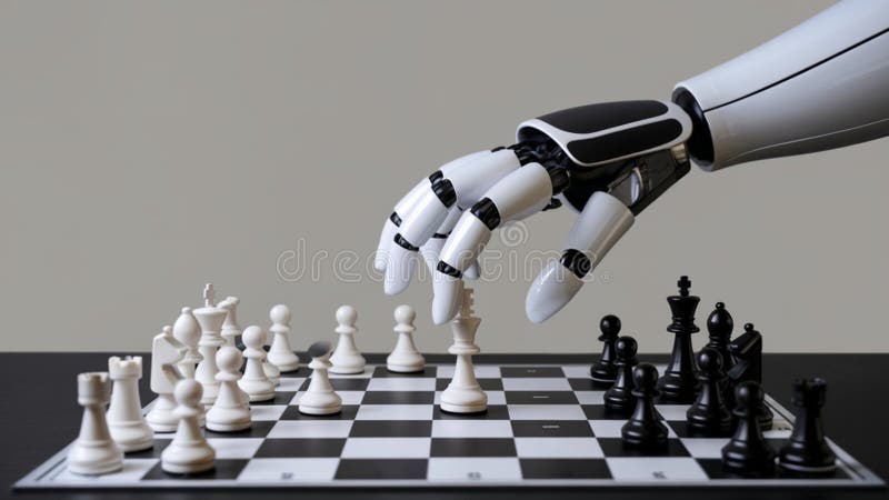 The Image Shows a Robot Hand Reaching for a Chess Piece on a Chessboard ...