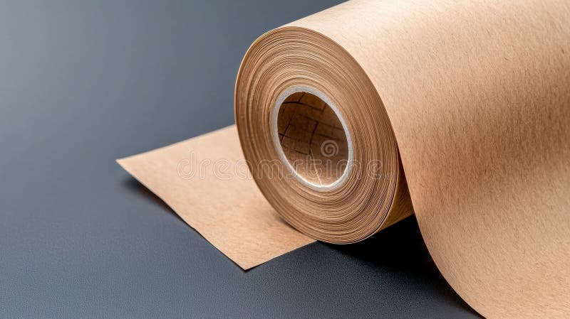 Brown Paper Roll on a Gray Surface. Stock Image - Image of generated ...