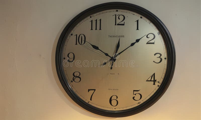 Round Wall Clock with Black Frame and White Face Displays the Time As ...