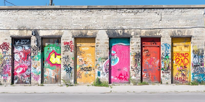 Colorful Graffiti Art on Doors Stock Illustration - Illustration of ...