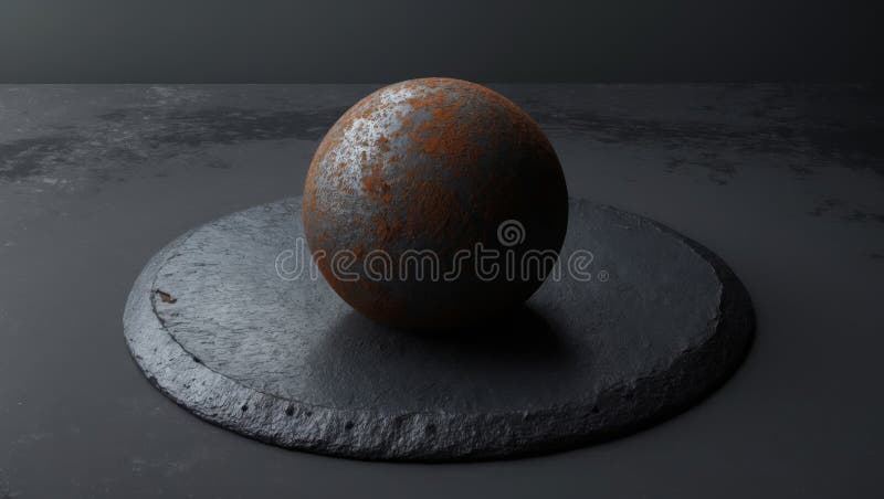 The Image Shows a Rusted Metal Ball Sitting on Top of a Black Surface ...