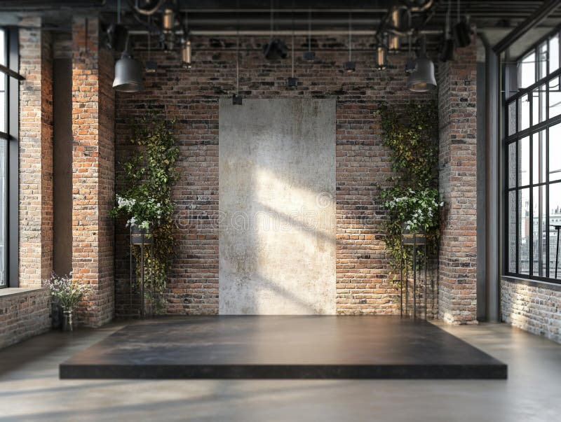 Image Shows a Rustic, Industrial Interior Space with a Wooden Stage ...