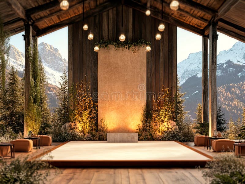 Image Shows a Rustic-modern Lodge Interior with High Wooden Ceilings ...