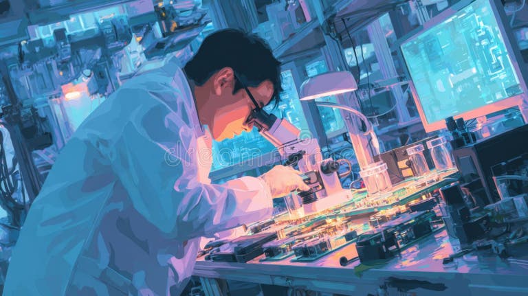 Scientist Examining Circuit Board Lab Stock Illustration - Illustration ...