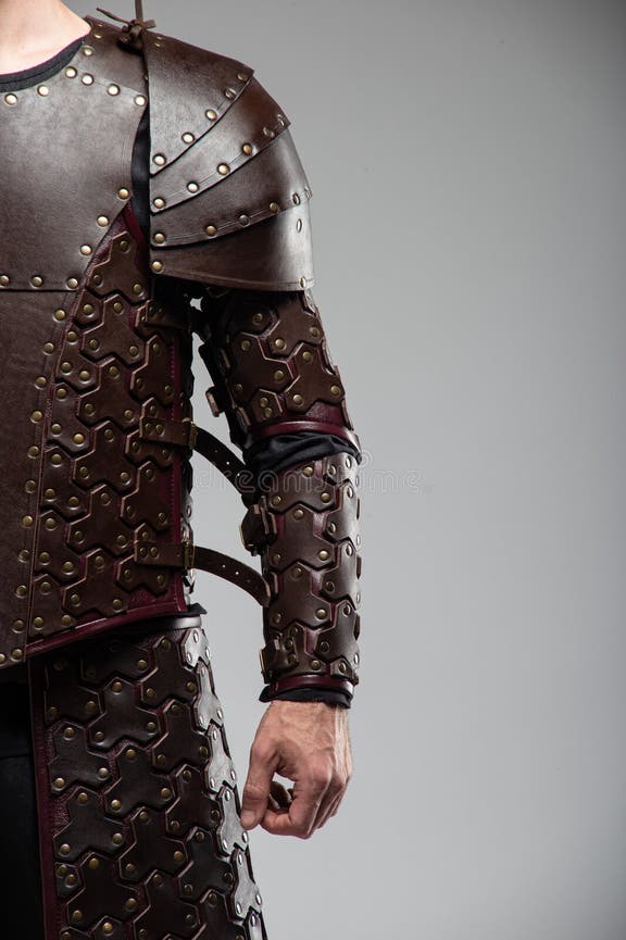 Brown Leather Arm Armor with Studded Design. Stock Photo - Image of ...