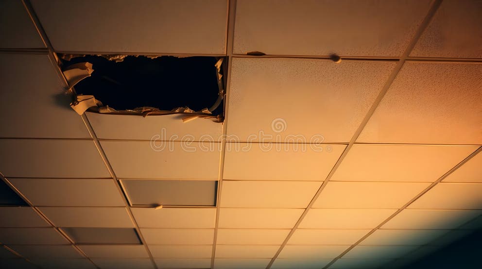Damaged Suspended Ceiling - Structural Repair Needed Stock Illustration ...