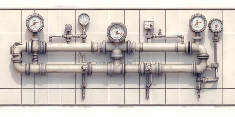 Industrial Pipes and Gauges Arrangement Stock Illustration ...