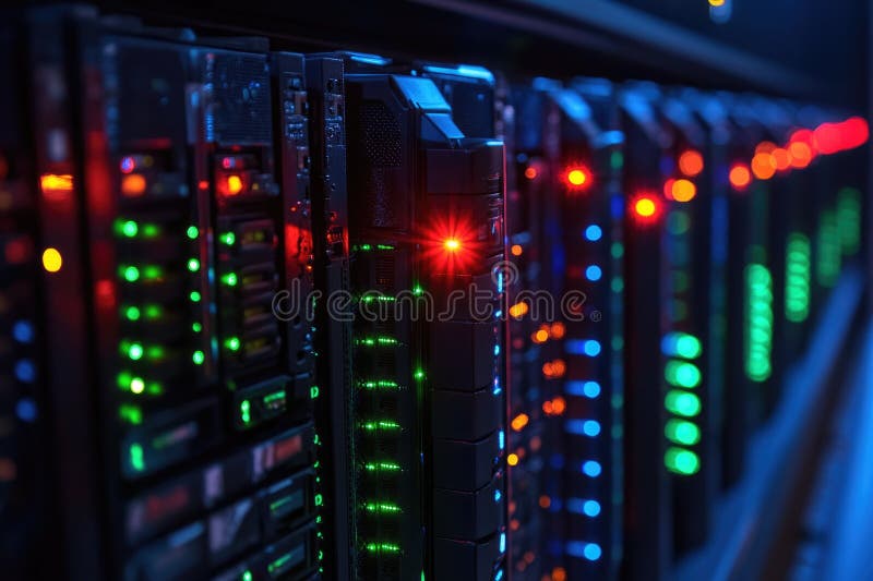 High-Tech Server Room: Illuminated Data Center Network Stock ...