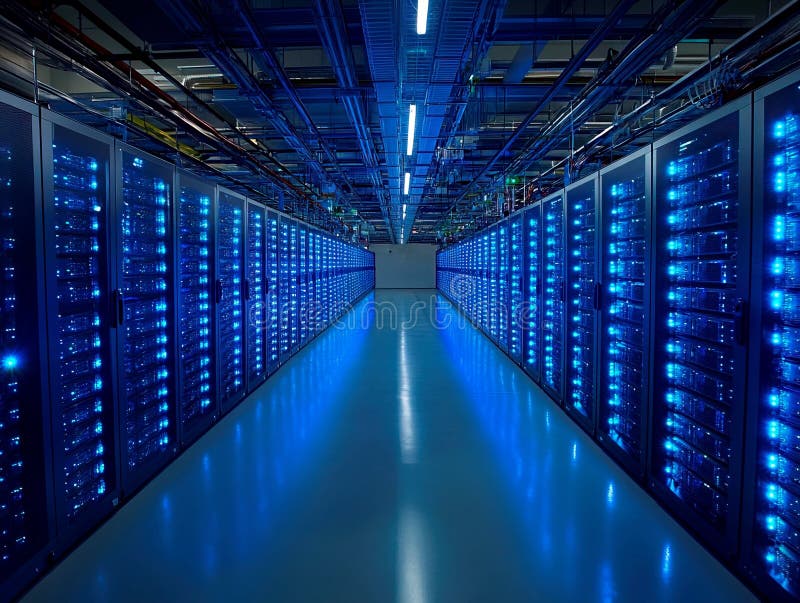 Image Shows a Server Room with Rows of Active High-density Servers ...