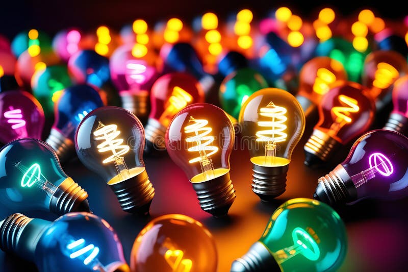 A Variety of Light Bulbs in Different Colors are on Display, All with a ...