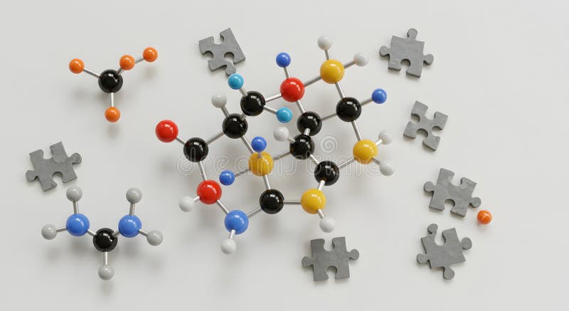 Molecular Structures with Puzzle Pieces on White Background, Ai ...
