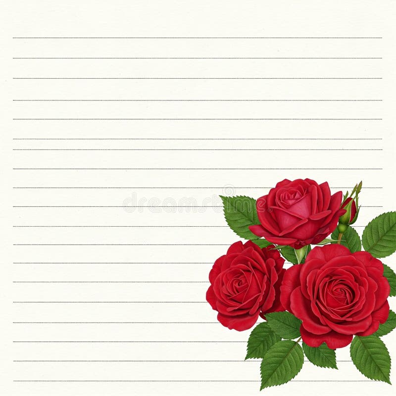 Elegant Writing Paper with Red Rose Floral Design at Bottom Stock ...