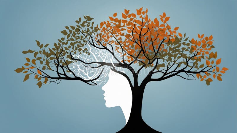 Silhouette with Branches and Colorful Autumn Leaves on a Teal ...