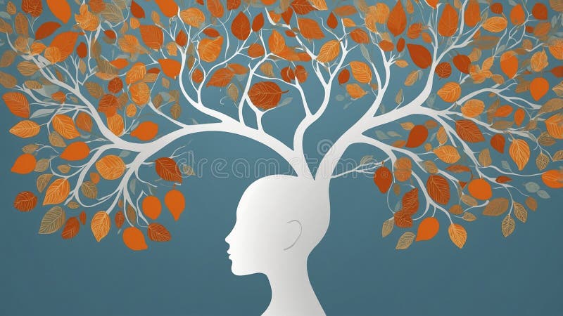 Silhouette with Branches and Colorful Autumn Leaves on a Teal ...