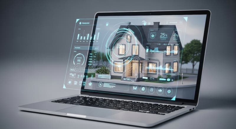 Smart Home Control Interface on Laptop Screen Stock Illustration ...