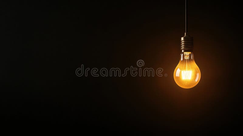 A Single Light Bulb Hanging from a Wire Against a Black Background ...