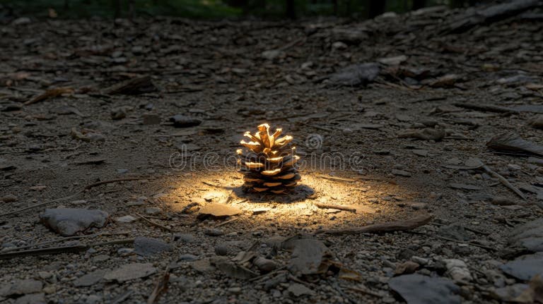 A Lit-up Pine Cone in a Forest. Stock Photo - Image of small, warm ...