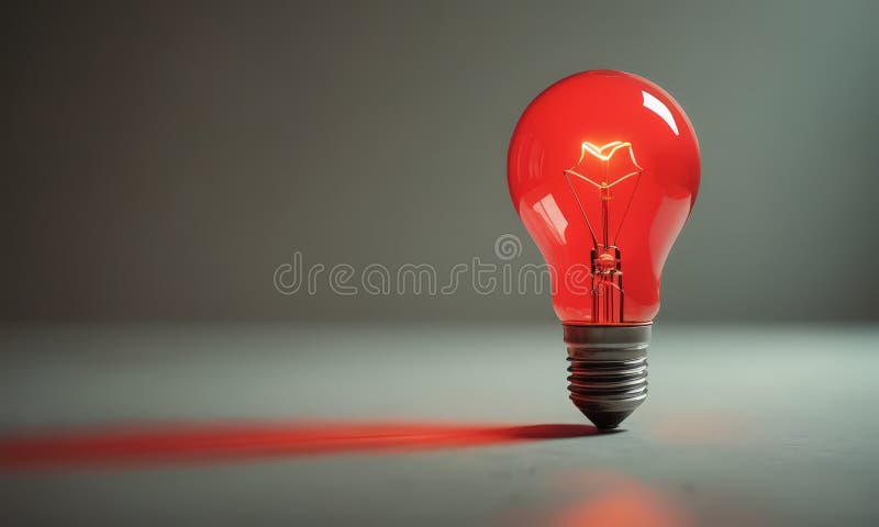 Red Lightbulb with White Heart Symbol Casts Red Shadow on Gray Surface ...