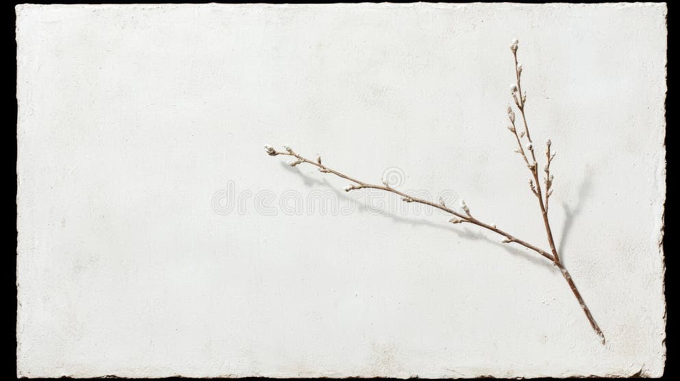 A Single Twig with Buds on a White Background. Stock Image - Image of ...