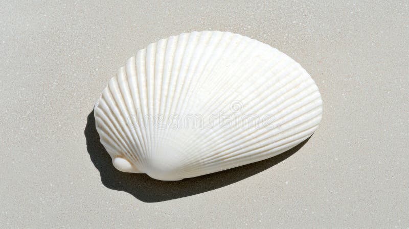 A White Seashell with a Spiral Pattern Rests on a Light Beige Surface ...