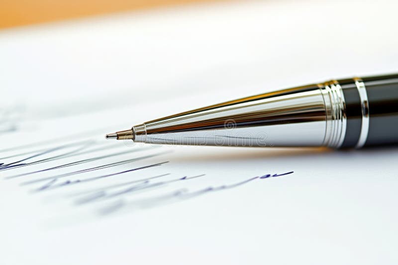 A Close-up of a Shiny Pen Resting on Paper with Neat Lines. Perfect for ...