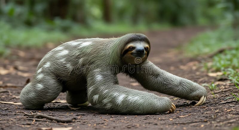 Sloth Crawling on the Ground in the Forest Stock Illustration ...