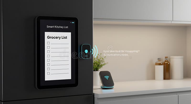 Smart Kitchen Grocery List stock illustration. Illustration of device ...