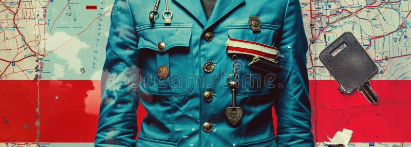 The Image Shows a Soldier in a Blue Uniform Standing in Front of a Map ...