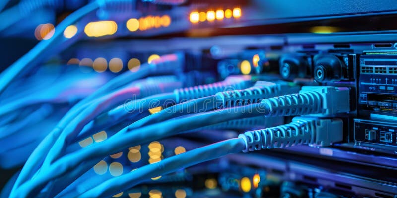 The Image Shows a Sophisticated Server Rack with Interconnected Network ...