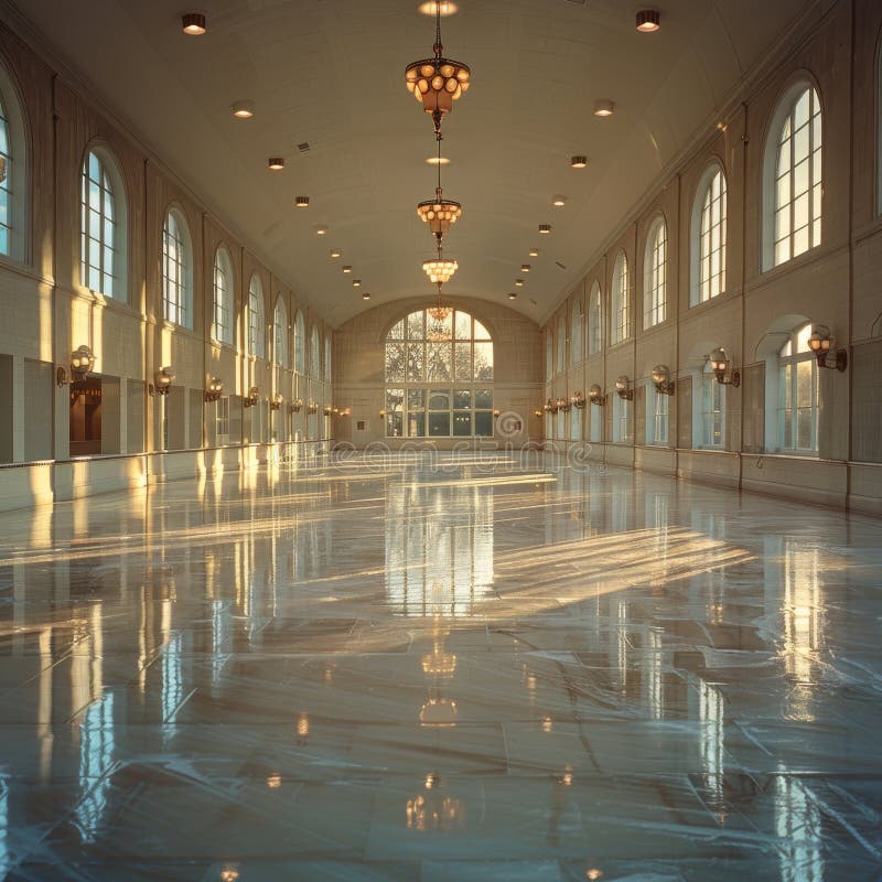 Elegant Grand Hall with Reflective Marble Floor Stock Photo - Image of ...