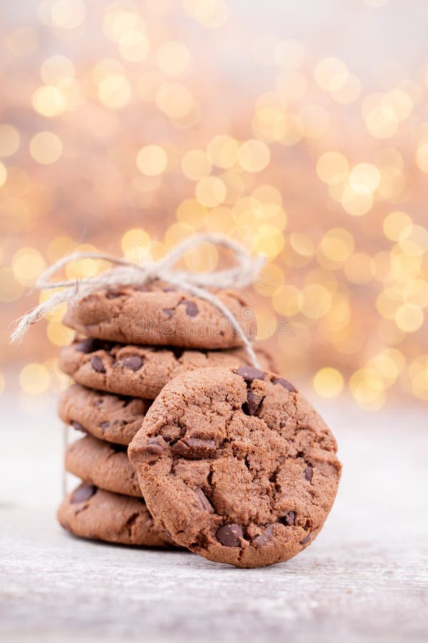 Image Shows a Stack of American Chocolate Chip Cookies on Rustic Wooden ...