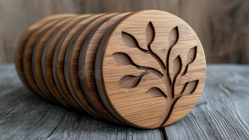 A Set of Coasters with a Tree Design. Stock Image - Image of light ...