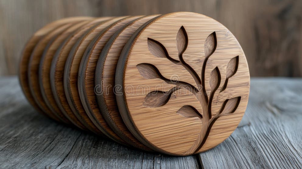 A Set of Coasters with a Tree Design. Stock Image - Image of light ...