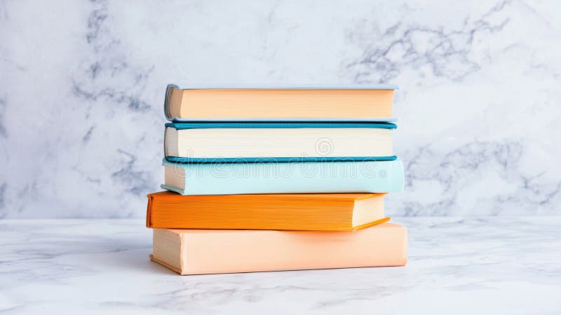 A Stack of Five Books with Different Colored Spines. Stock Photo ...