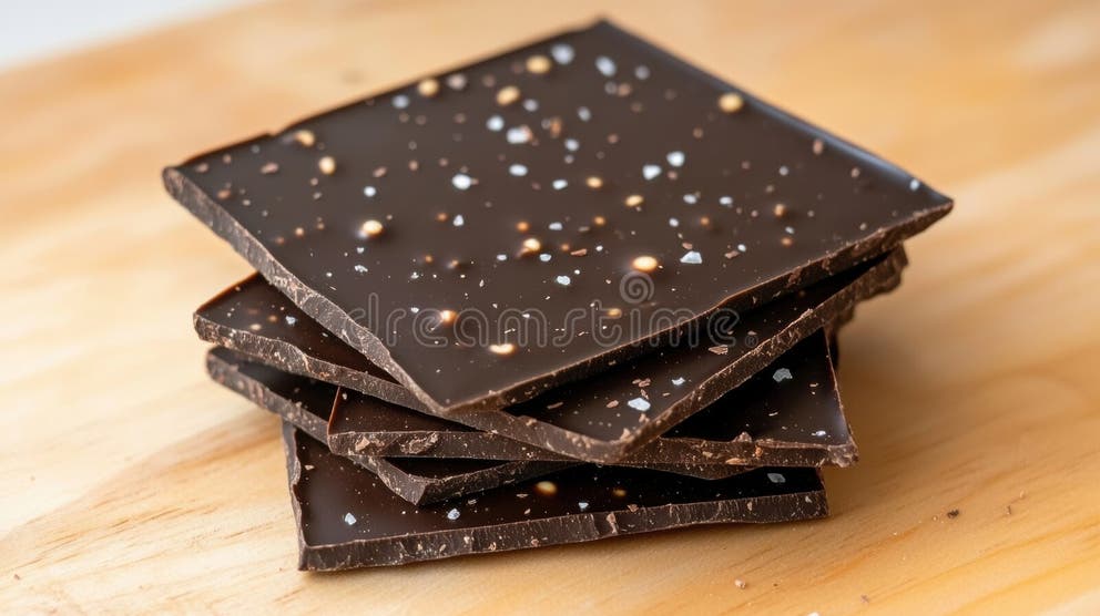 A Stack of Dark Brown Chocolate Squares with White Specks on Top. Stock ...
