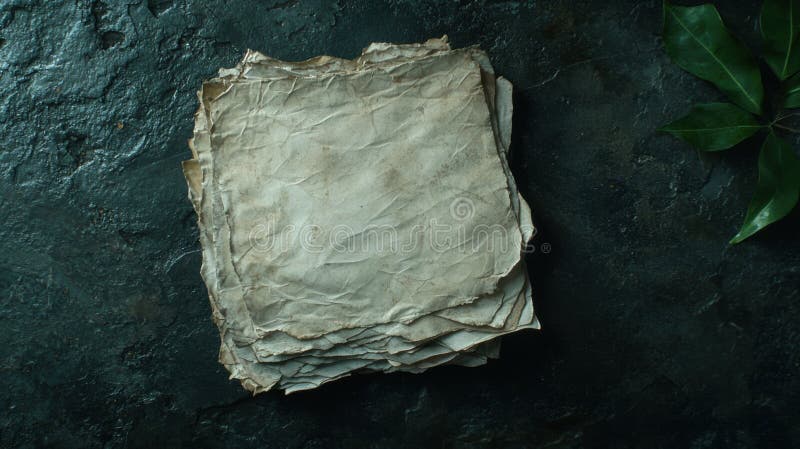 A Pile of Old, Crumpled Paper with a Single Leaf in the Corner. Stock ...