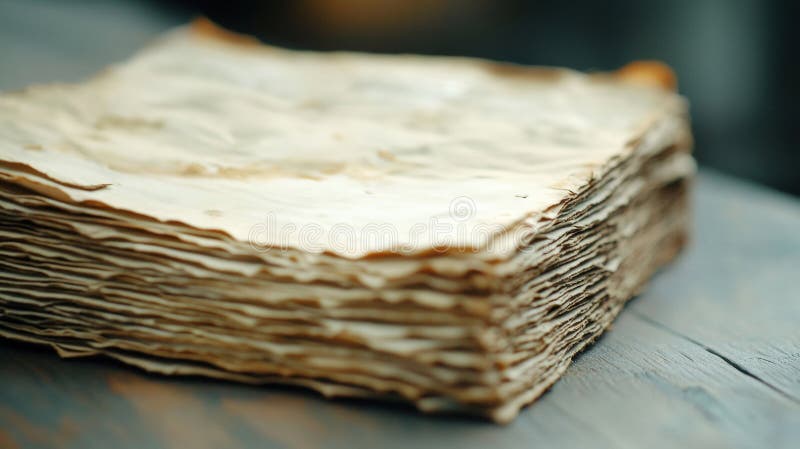 A Stack of Aged Parchment Papers Lies on a Wooden Table, Evoking a ...